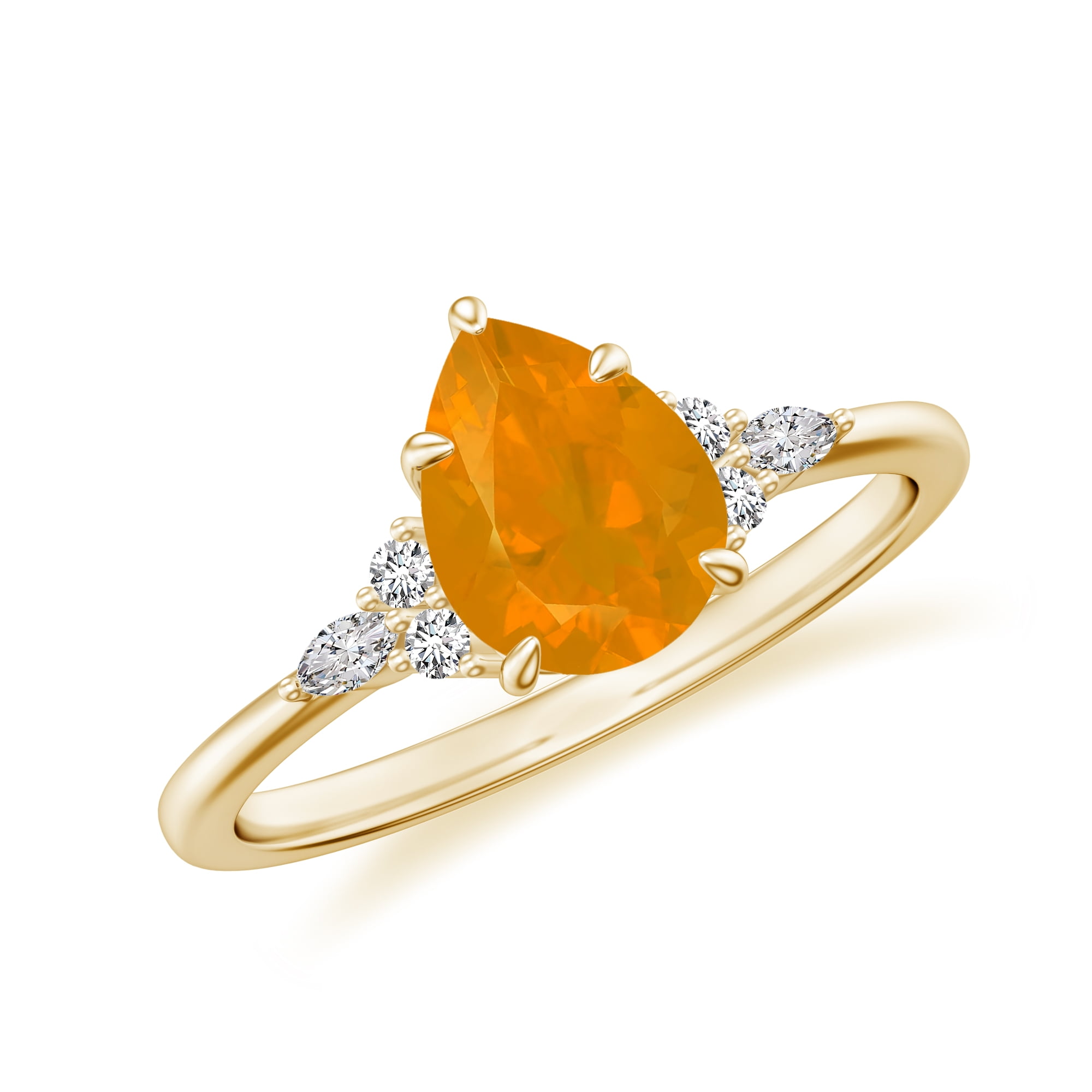Pear Shaped Fire Opal Side Stone Engagement Ring with Moissanite in ...