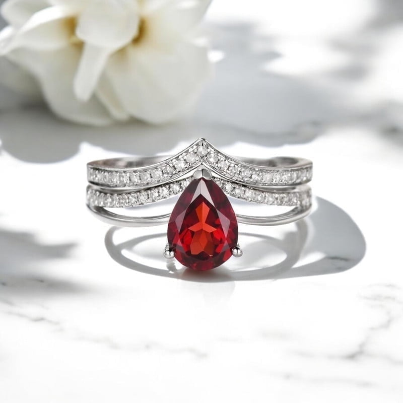 RUKMANIJEWELS Pear Shaped Garnet Engagement Ring Set, Silver - Walmart.com
