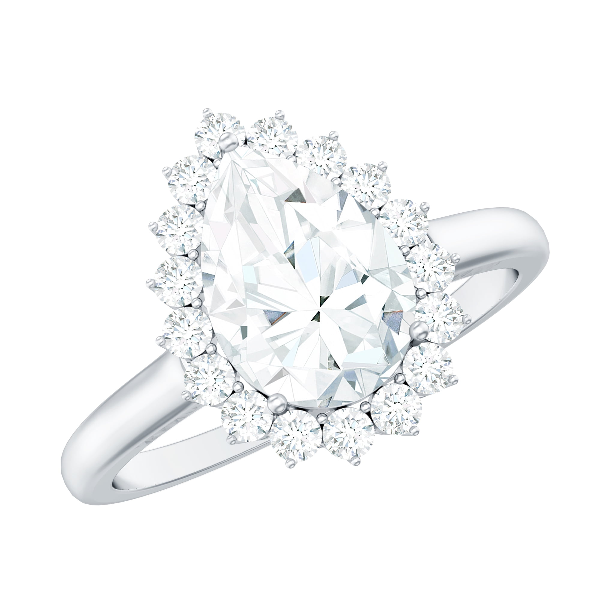 Rosec Jewels Moissanite Pear Shape Engagement Ring with Halo - 2 Carat - 7X10 mm - D-VS1 Quality ...