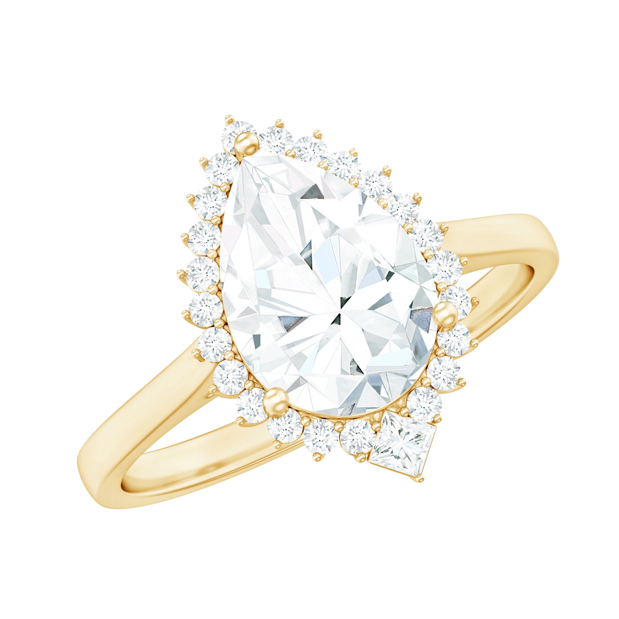 Rosec Jewels Pear Shaped Moissanite Engagement Ring with Halo - 7X10 mm - 2 Ct, D-VS1 Grade, 18K ...