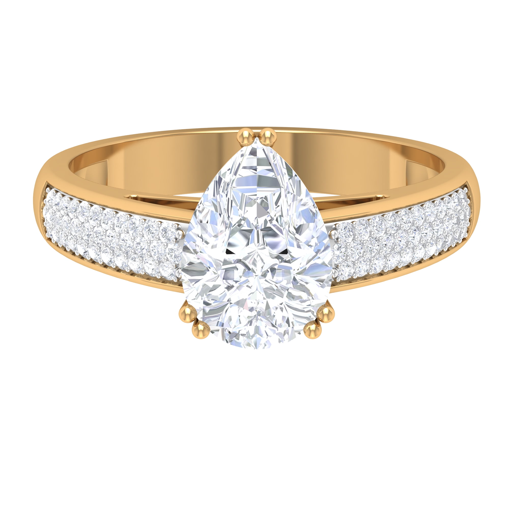 Pear Shaped Moissanite Engagement Ring with Side Stones - 2 Ct - 7X10 mm - D-VS1 Grade, 14K ...