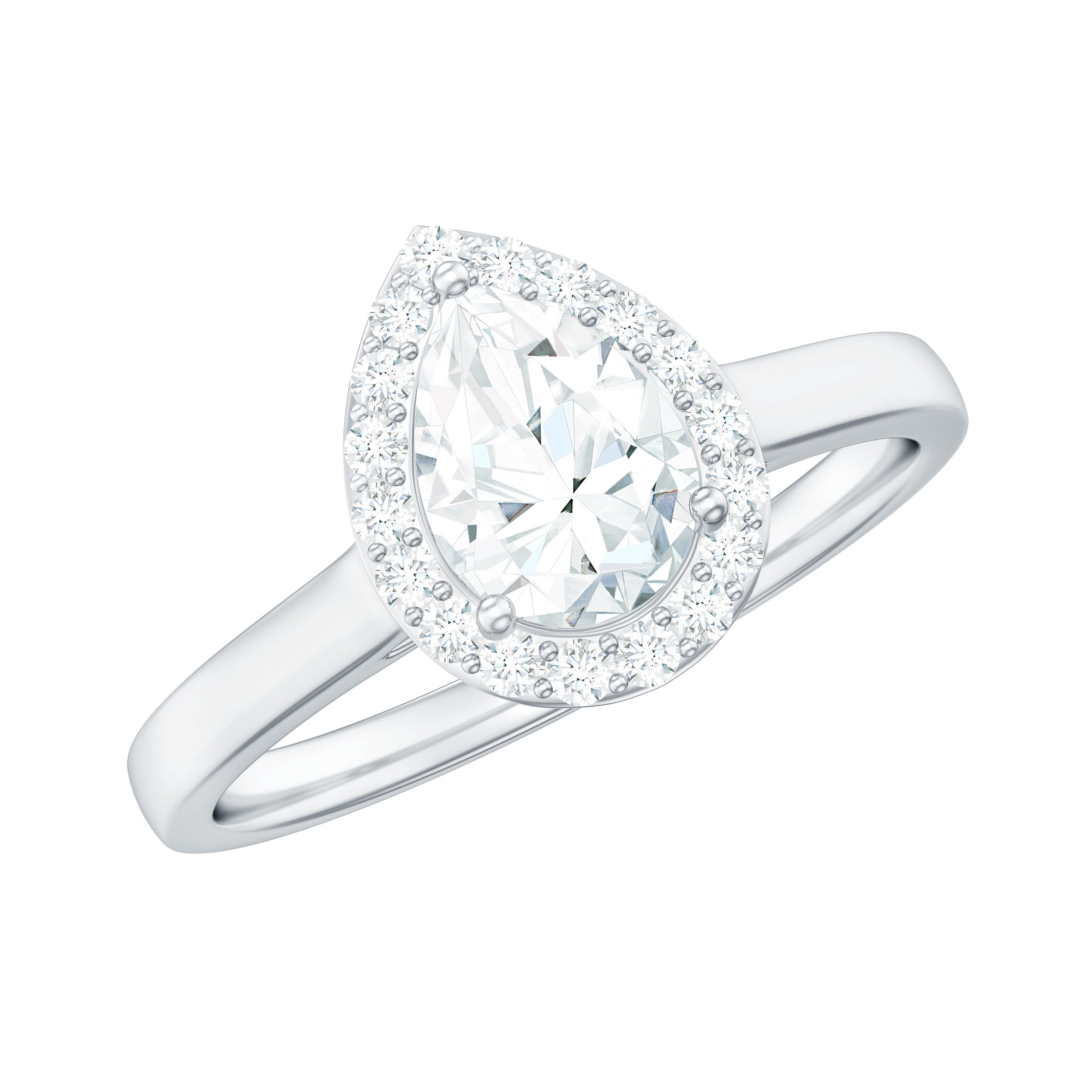 Rosec Jewels Pear Shaped Moissanite Halo Engagement Ring for Women - 5X7 MM - D-VS1 Quality, 925 ...