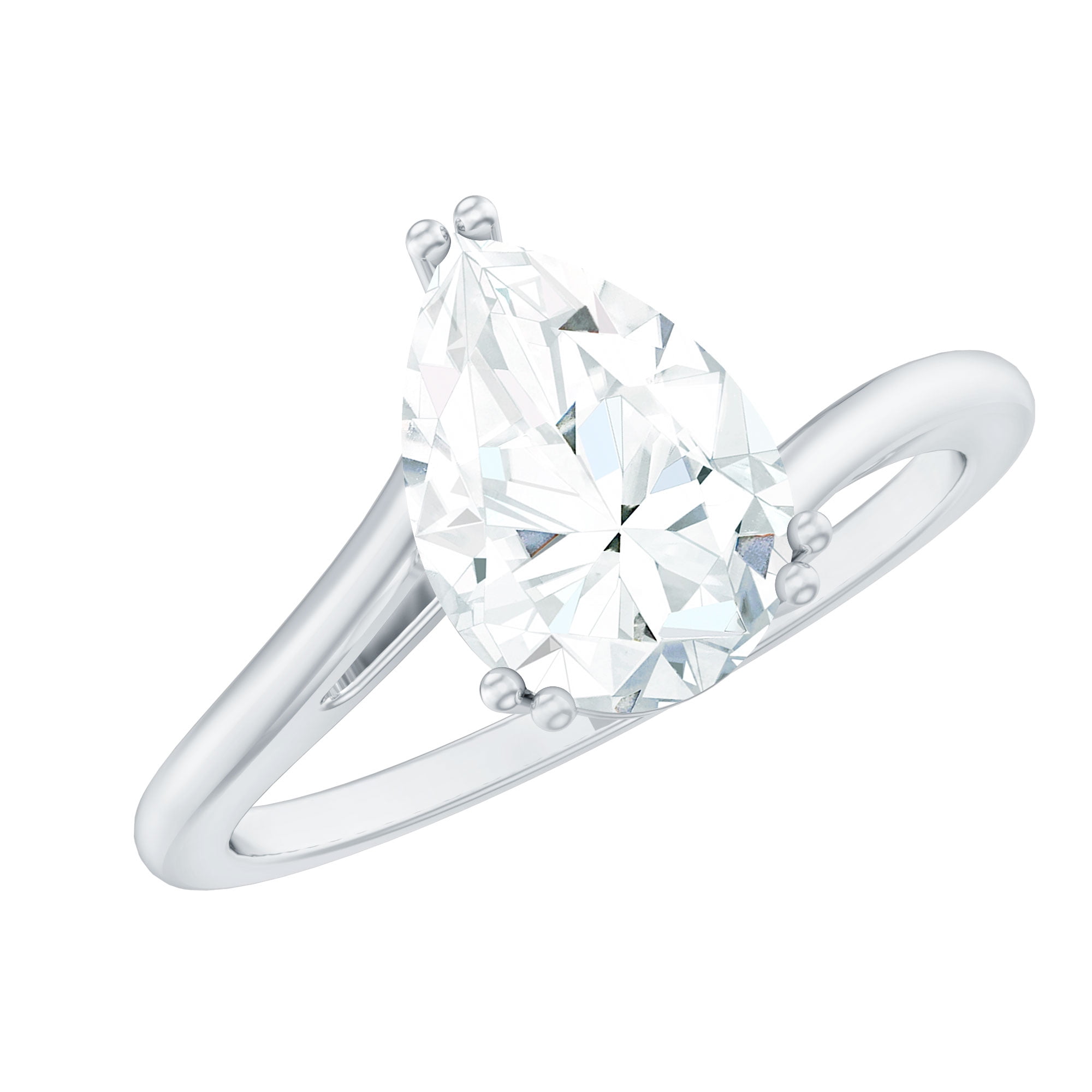 Pear Shaped Moissanite Solitaire Engagement Ring - 2 Carat - 7X10 mm - D-VS1 Grade, 14K White ...
