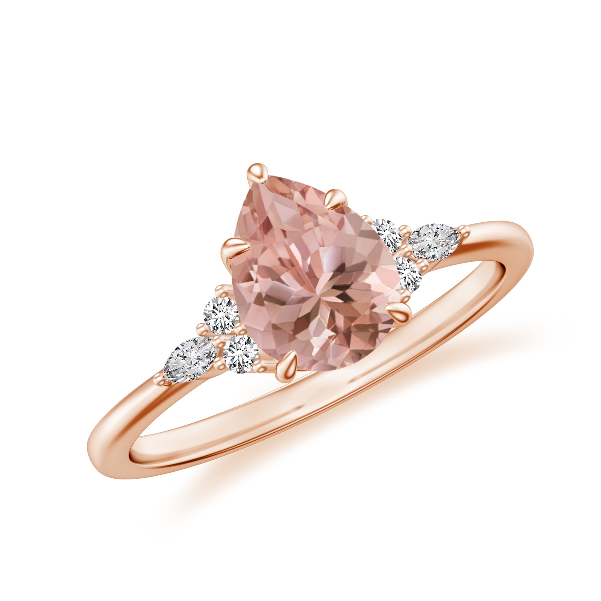 Pear Shaped Morganite Side Stone Engagement Ring with Moissanite in ...