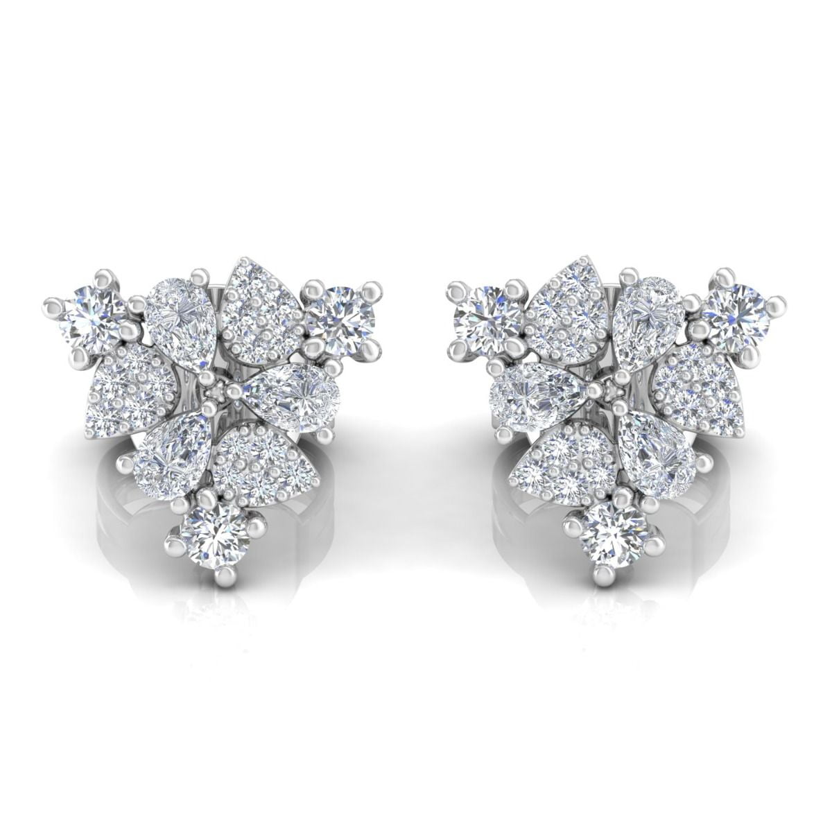 Pear Shaped & Round Pave Diamond Solid 18 Kt Gold SI/HI Diamond Stud ...