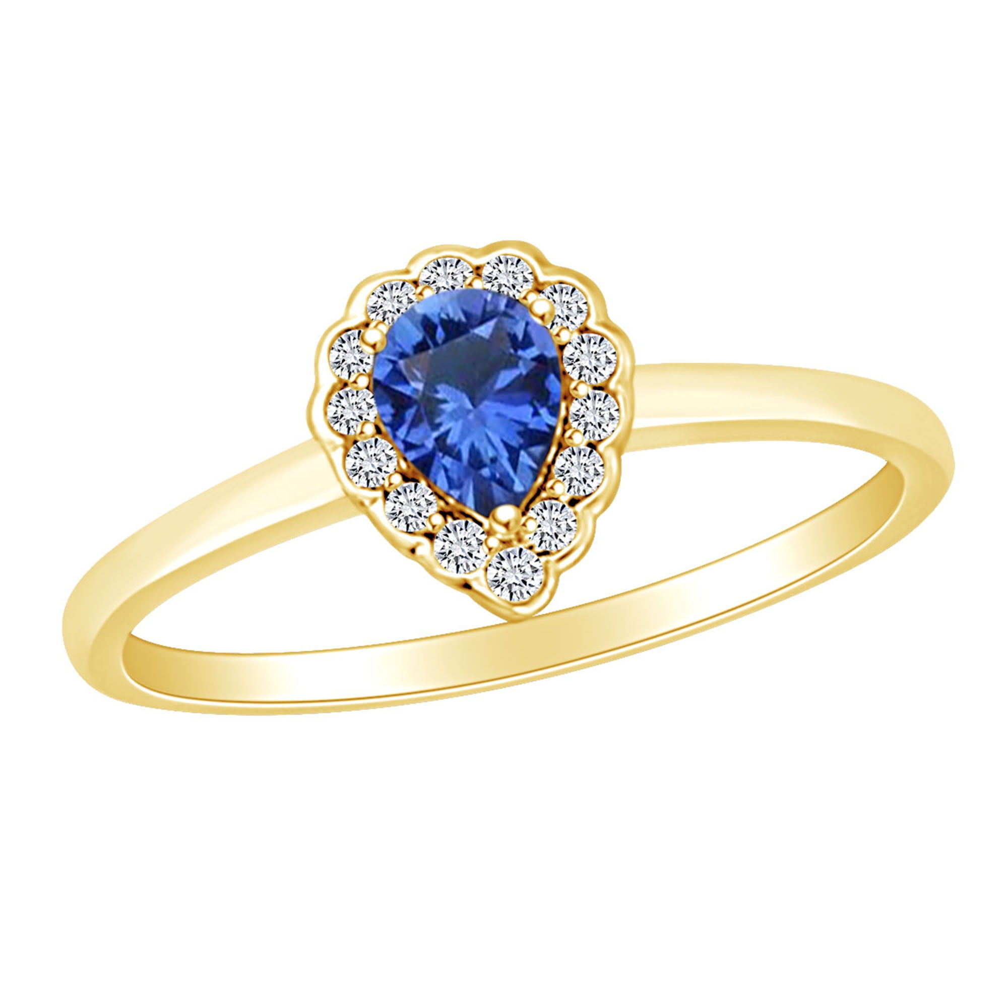 AFFY Pear Simulated Blue Sapphire & White Natural Diamond Accent ...