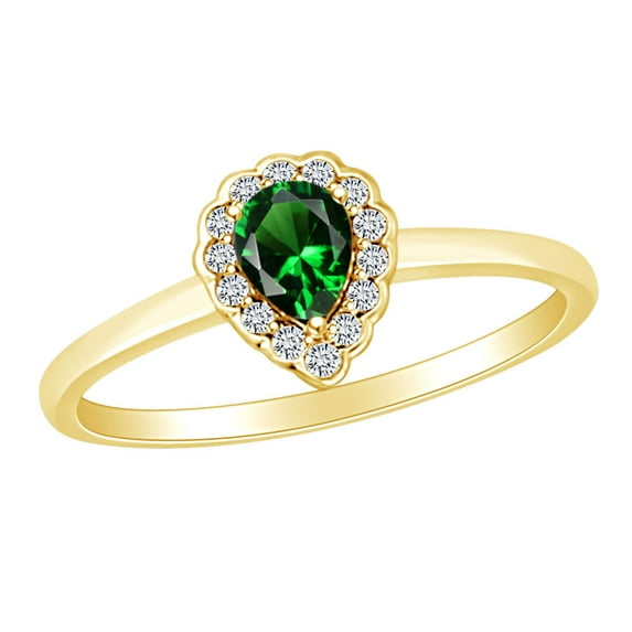AFFY Pear Simulated Green Emerald & White Natural Diamond Accent ...