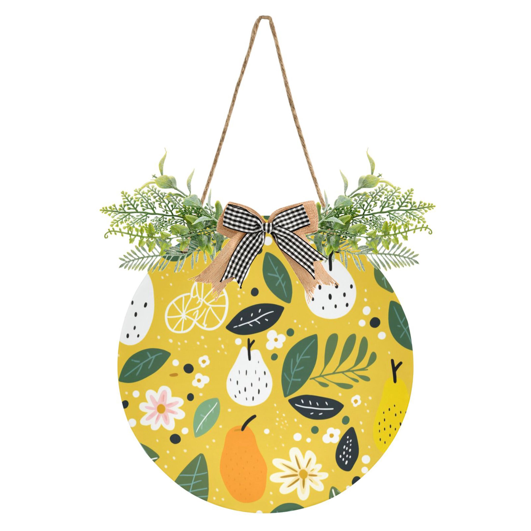 Pear Sydney Leaf Welcome Front Door Sign Round 12 inch Porch Hanging ...