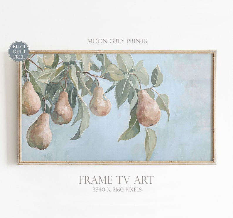 Pear Tree Branch Frame TV Art, Farmhouse Nostalgic Warm Summer Muted ...