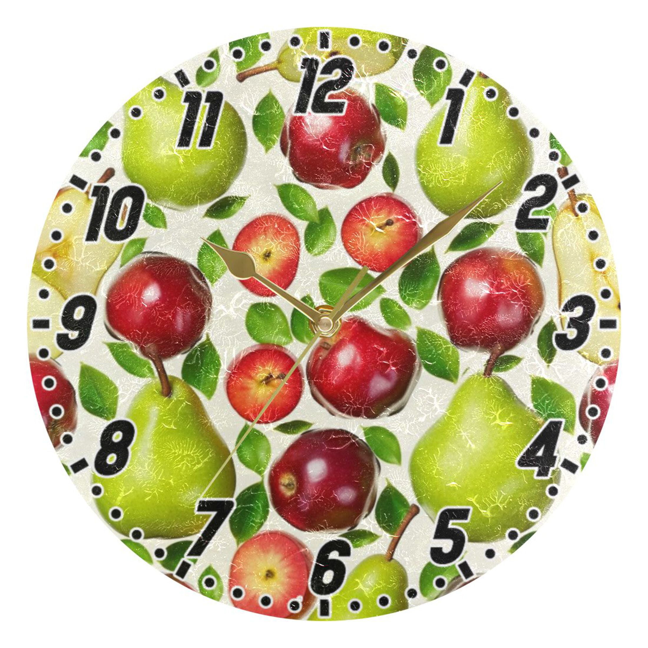 Pear and Apples Wall Clock 9.8 inch Battery Operated Clocks Non-Ticking ...