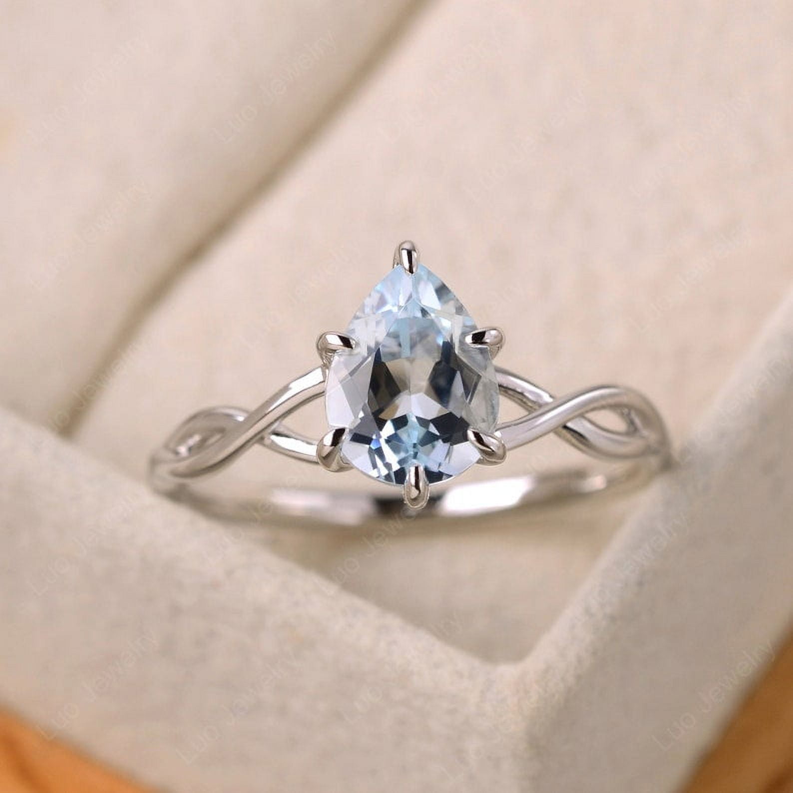 Pear shaped 6 CT aquamarine ring,infinity wedding ring, sterling silver ...