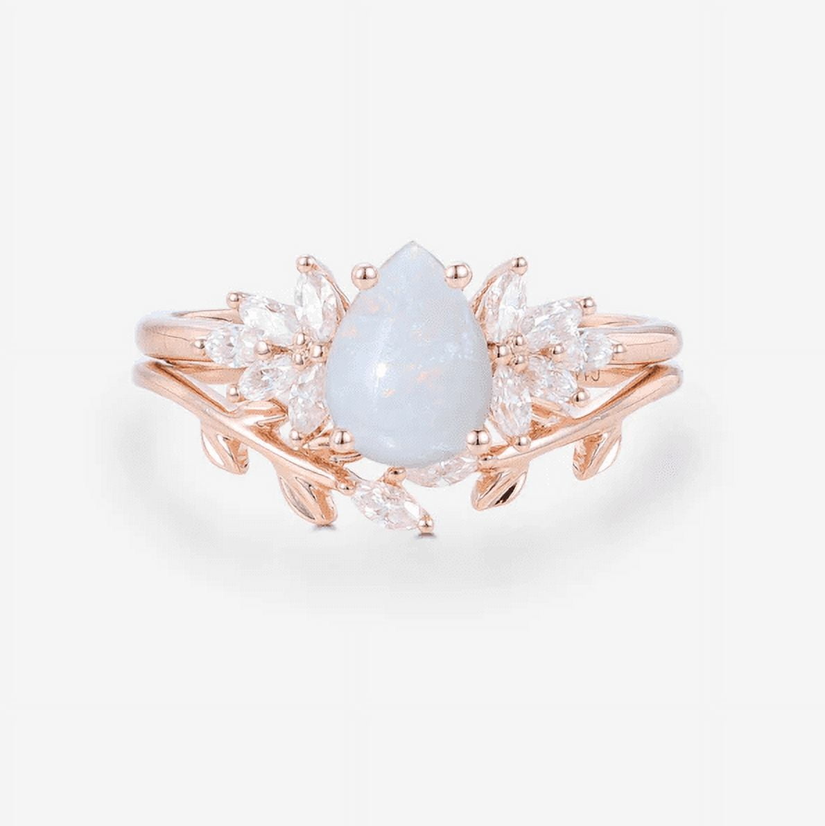 Pear shaped Opal engagement ring set vintage rose gold wedding ring ...