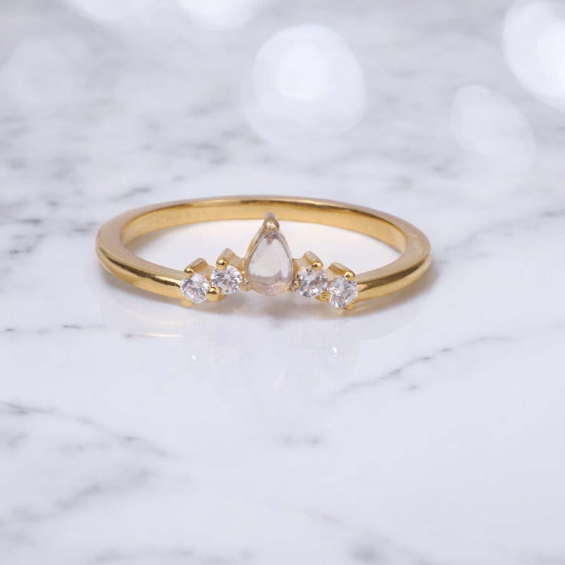 Pear shaped moonstone curved wedding band vintage Diamond stacking band ...