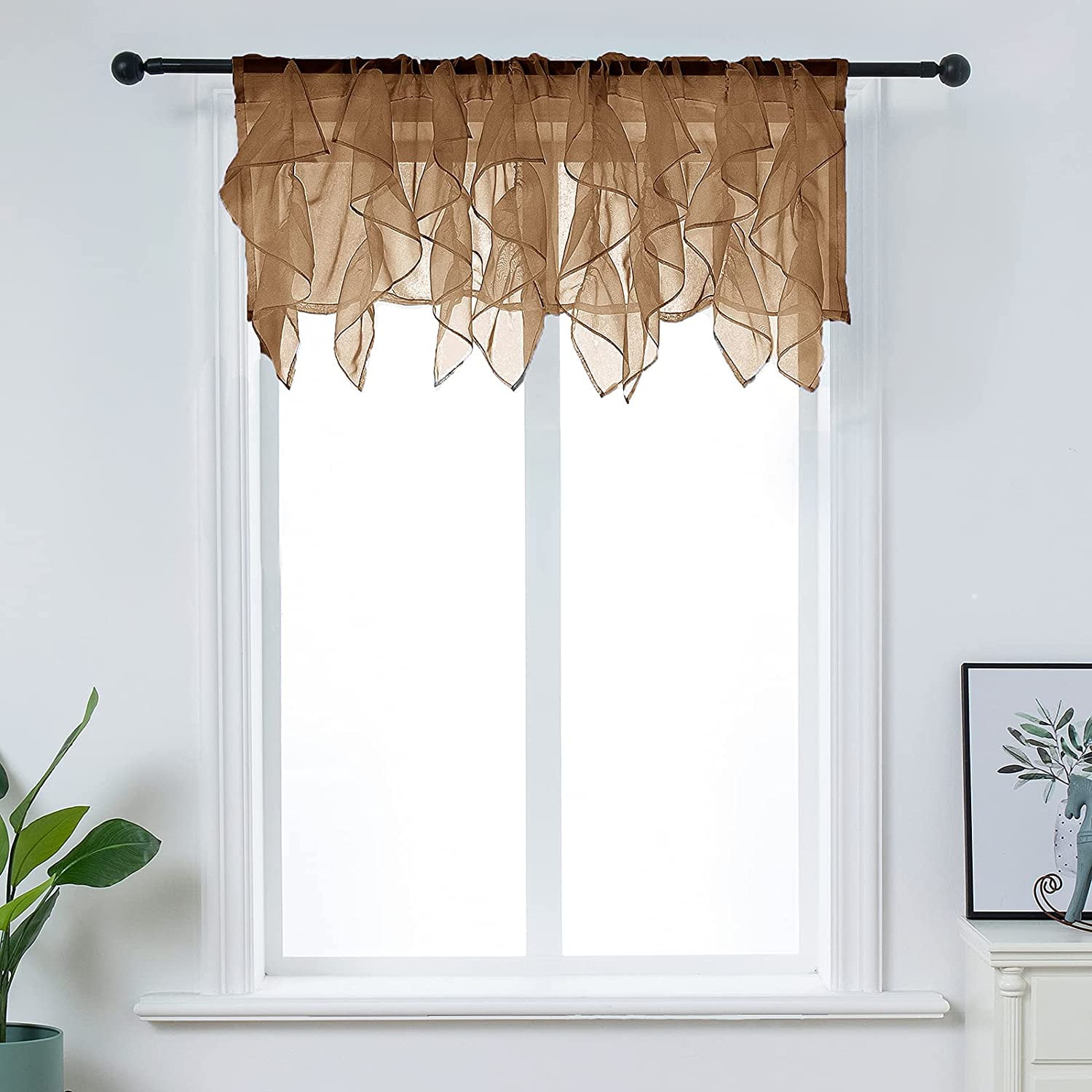 "PearAge Ruffled Voile Semi Sheer, Kitchen Window Curtain Valance, 50 ...