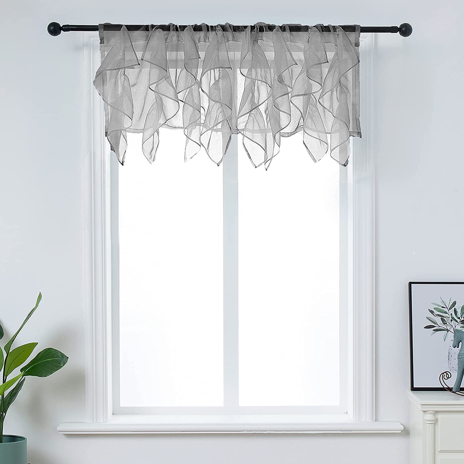 Sheer Voile Vertical Ruffle Window Kitchen Curtain 12" Valance ...
