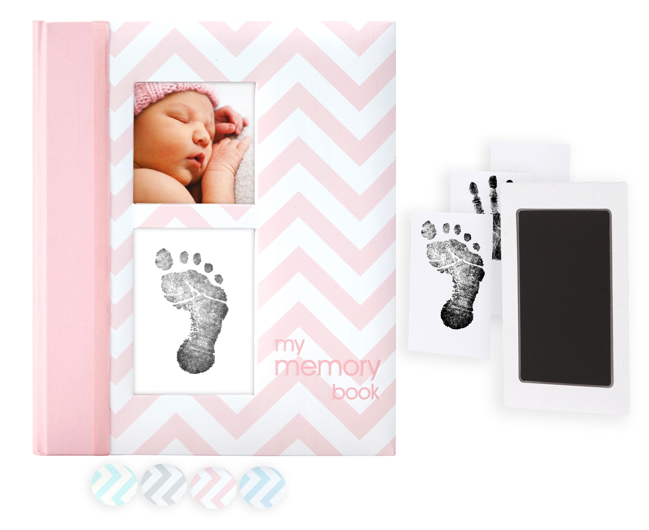 Pearhead Chevron Baby Book and Clean Touch Ink Pad, Pink - Walmart.com