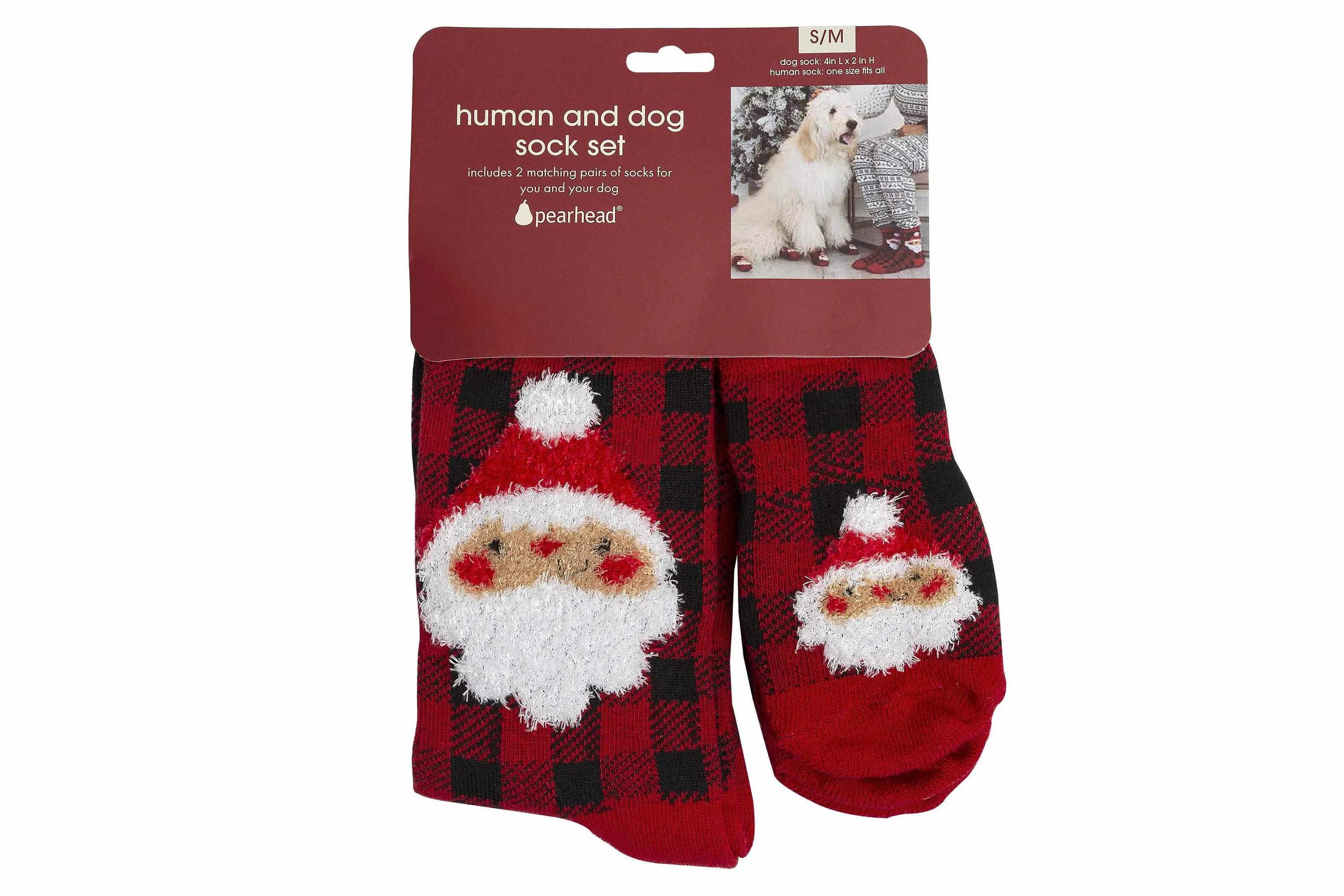 Pearhead Human and Dog Sock Set Buffalo Check Santa - Walmart.com