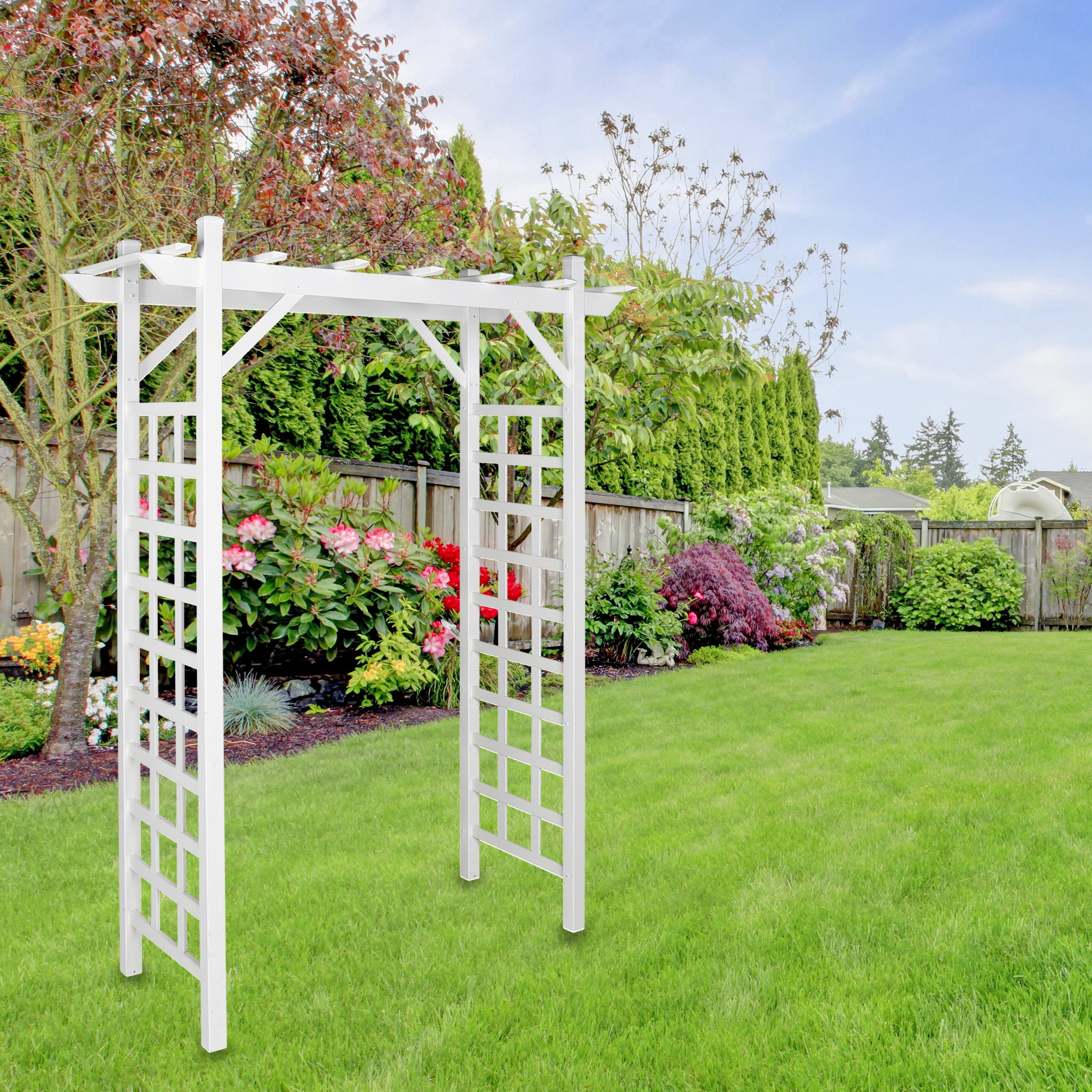 Pearington Outdoor Garden Archway, 84.8 in. x 64 in. PVC Arched Arbor ...