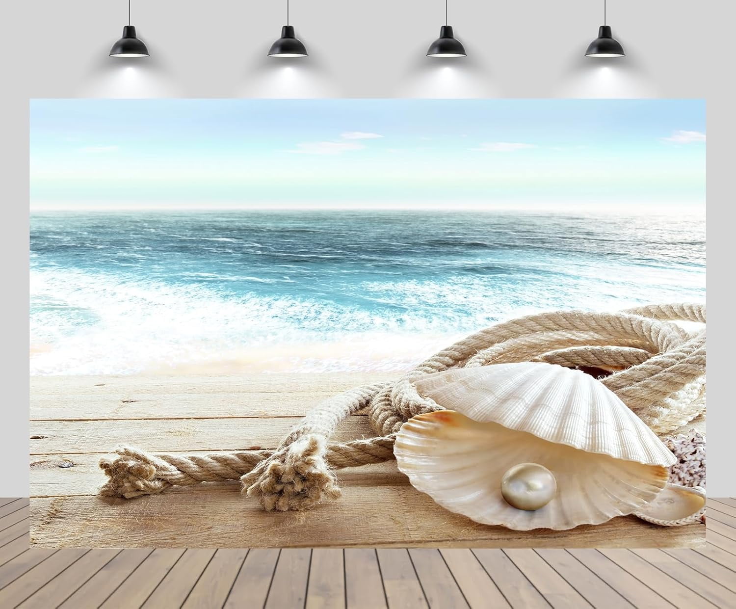 Pearl Backdrop Mermaid Seashell Summer Ocean Waves Wooden Deck Sea Boat Background Mermaid Theme ...