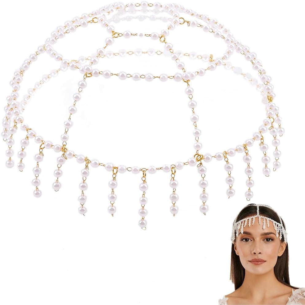 Pearl Bead Headpiece White Plastic Vintage Gold Bridal Jewelry Roaring ...