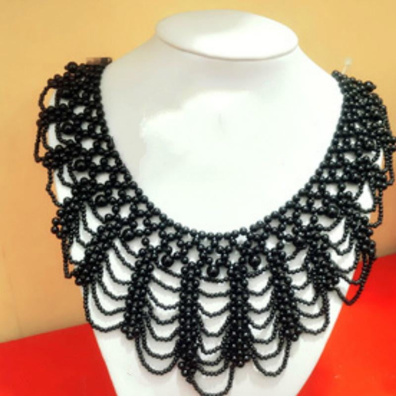 Pearl Beaded Lace Trim Collar Ribbons Women Necklace Wedding Jewelry ...