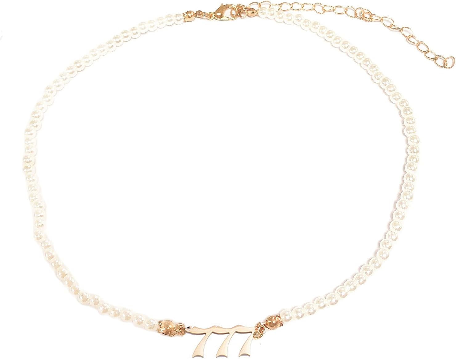 Pearl Beads Angel Number Adjustable Chain Link Necklace 111 222 333 444 ...