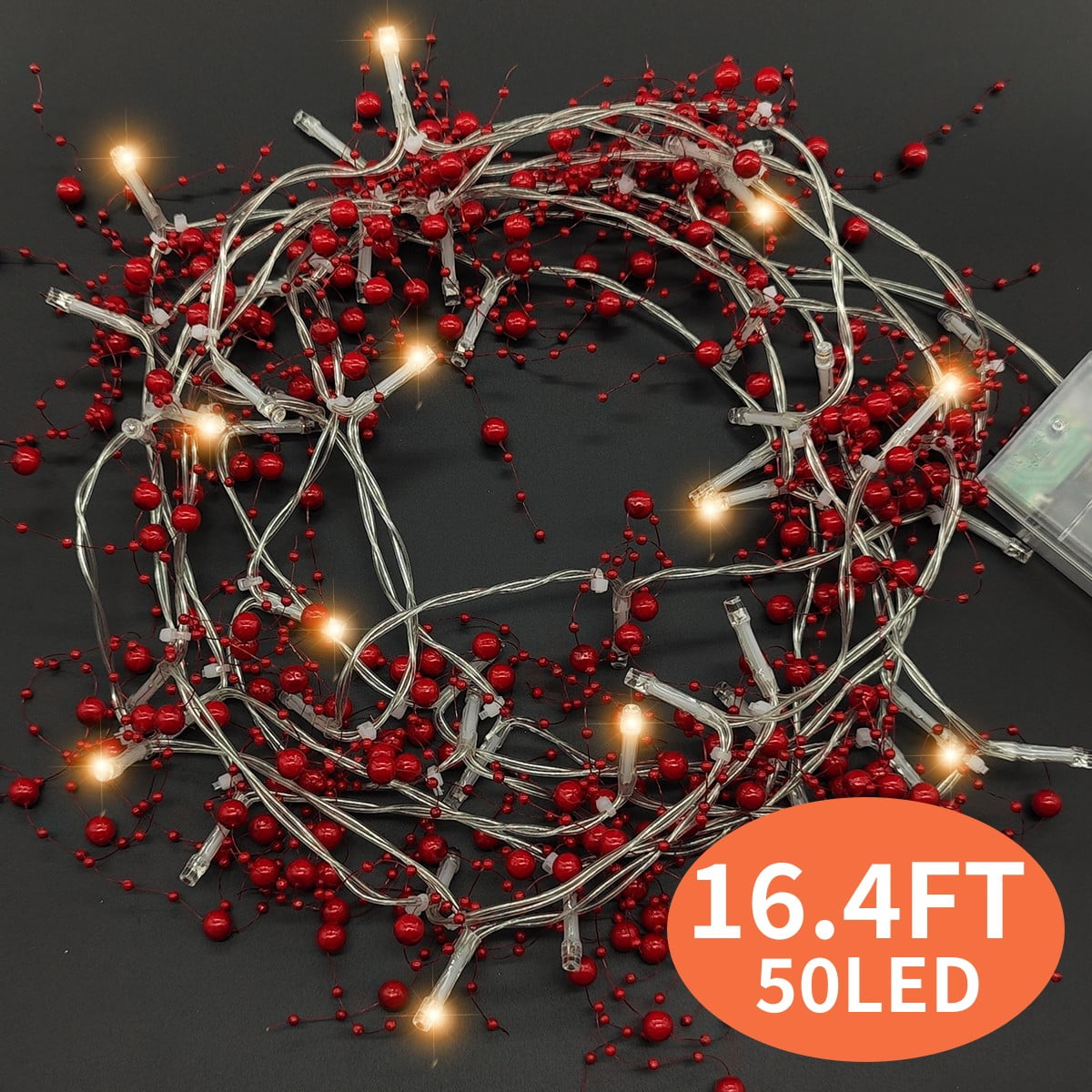 Kabuer Pearl Beads String Lights, 50 LED, 16.4FT Red Garland for ...