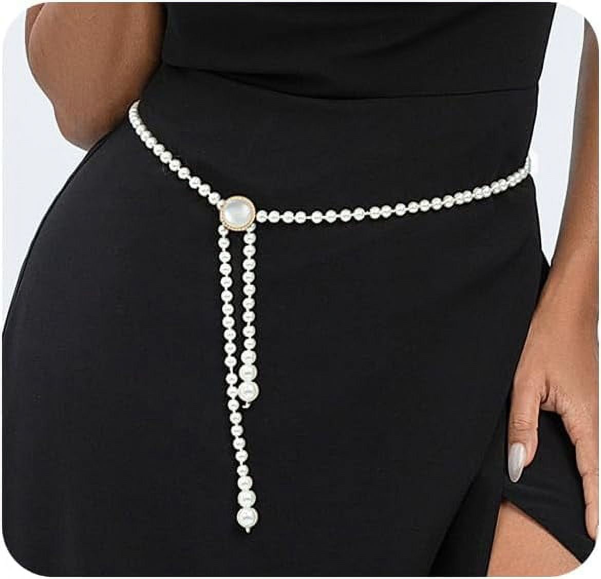 Pearl Belt White Women Wasit Chain Adjustable Plus Size Belts Body Accessories for Dress ...