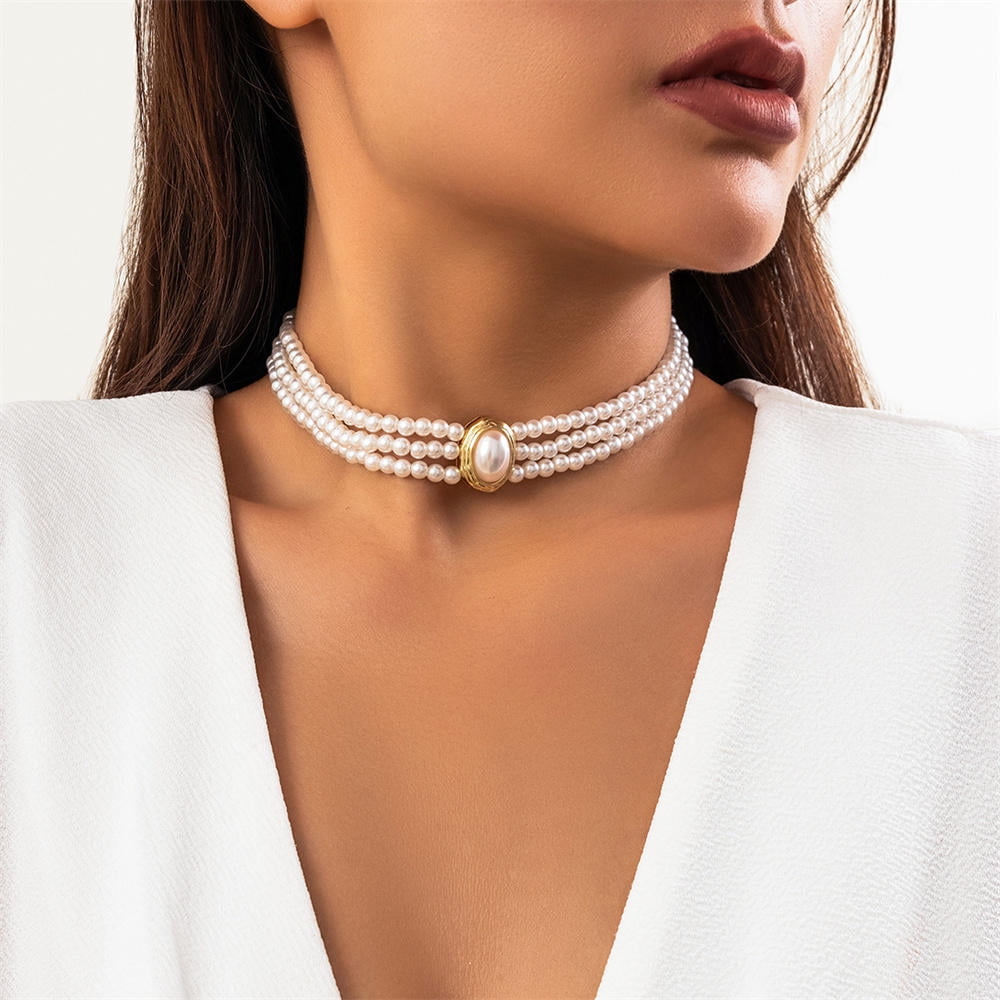 Pearl Chokers Multi-Layer Pearl Necklace Multi-Strand Pearl Statement ...