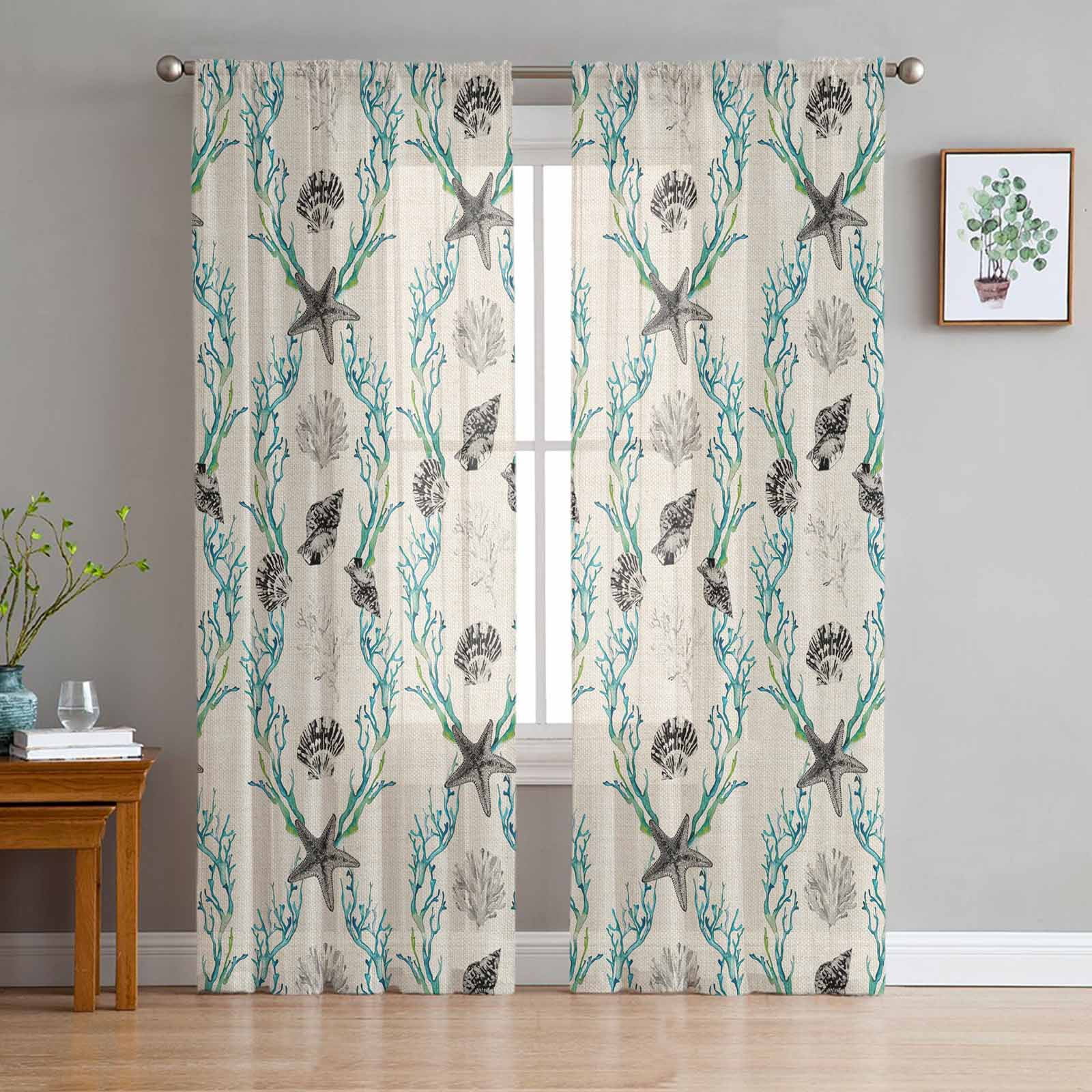 Pearl Conch Coral Sheer Tulle Home ration Living Room Bedroom Cortinas ...