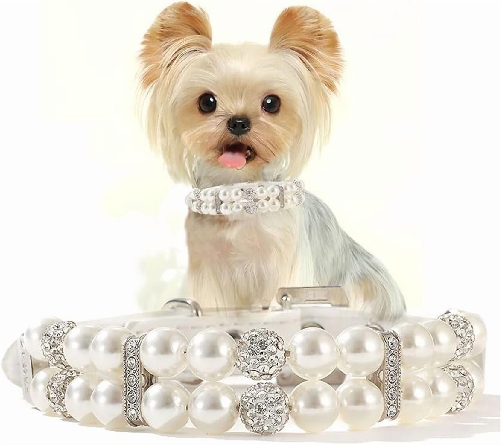 Pearl Dog Collars for Small Dogs, Bling Rhinestone Cat Necklace Cute ...