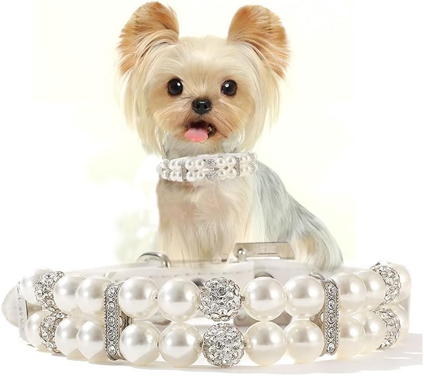 Pearl Dog Collars for Small Dogs, Bling Rhinestone Cat Necklace Cute ...
