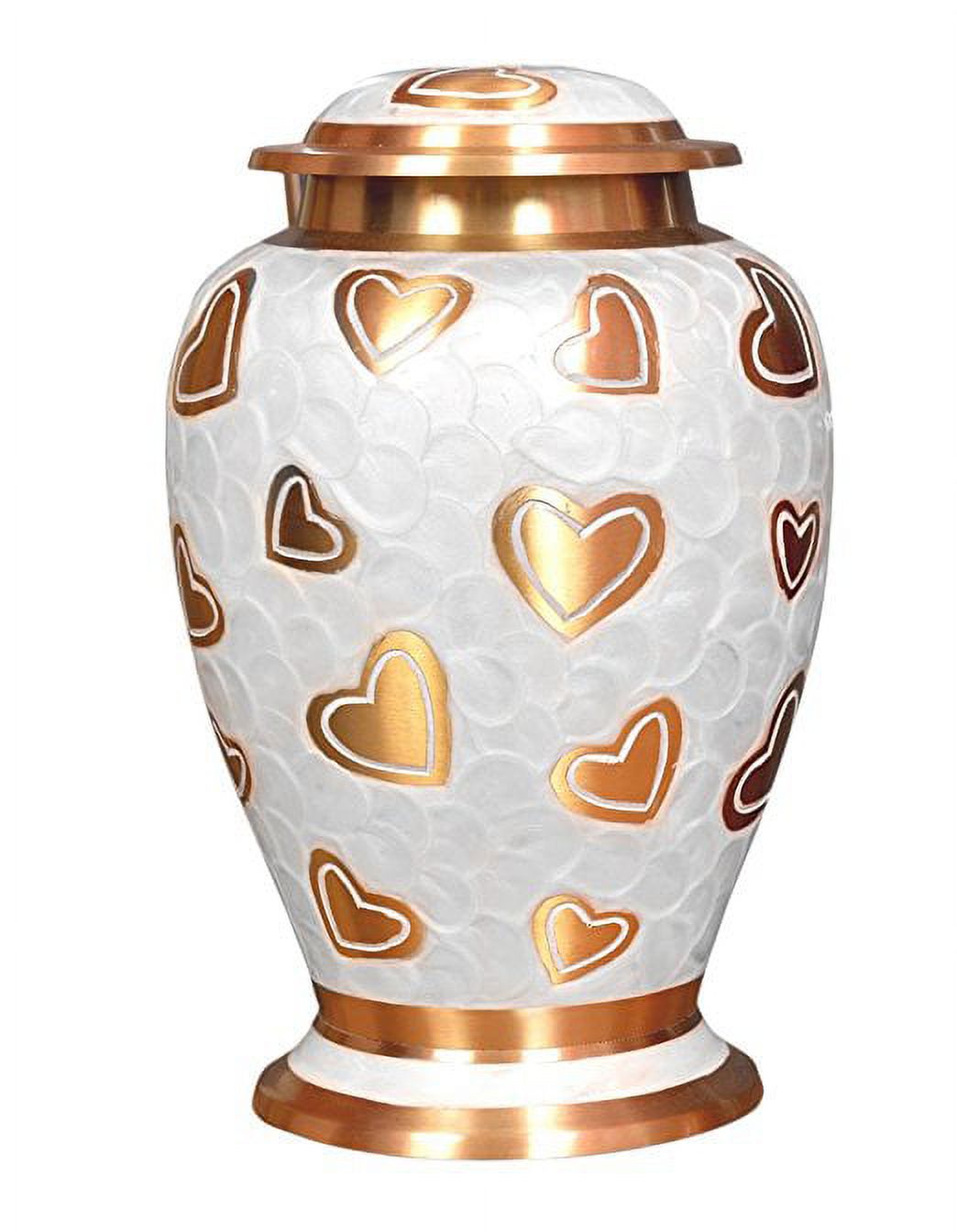 Pearl with Golden Hearts Cremation Urn for Human Ashes - Pearl & Gold ...