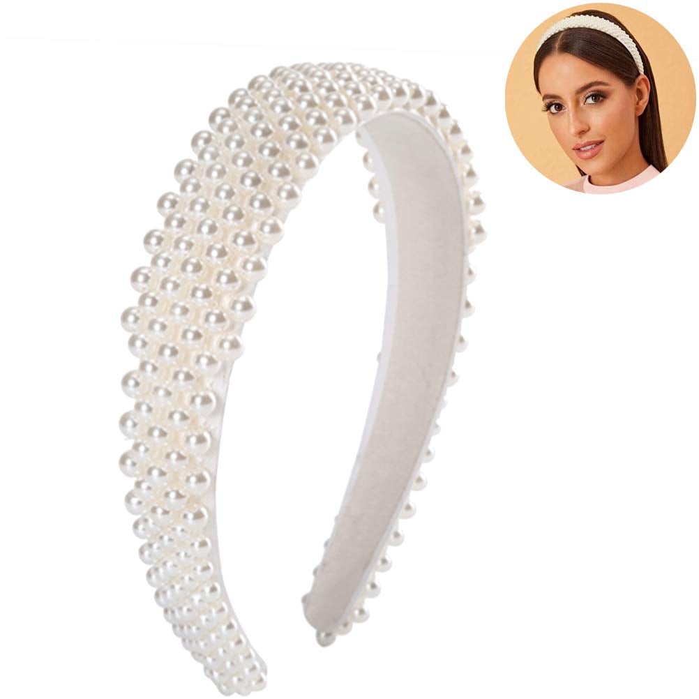 Pearl Headband, Pearl Headbands for Women, White Bling Rhinestones ...