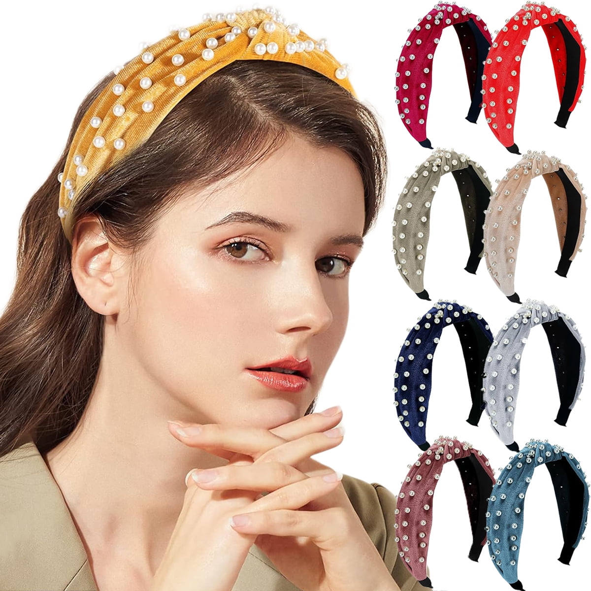 Pearl Headbands for Women, Wide Headbands Knotted Headbands for Women ...