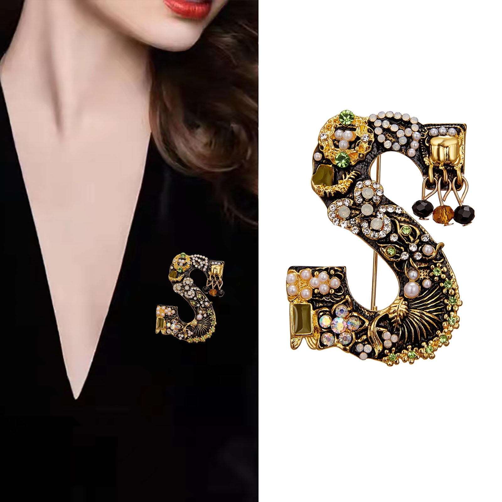 Pearl Initial Brooch Gold Plated Enamel Colored Letter Letter Brooch ...