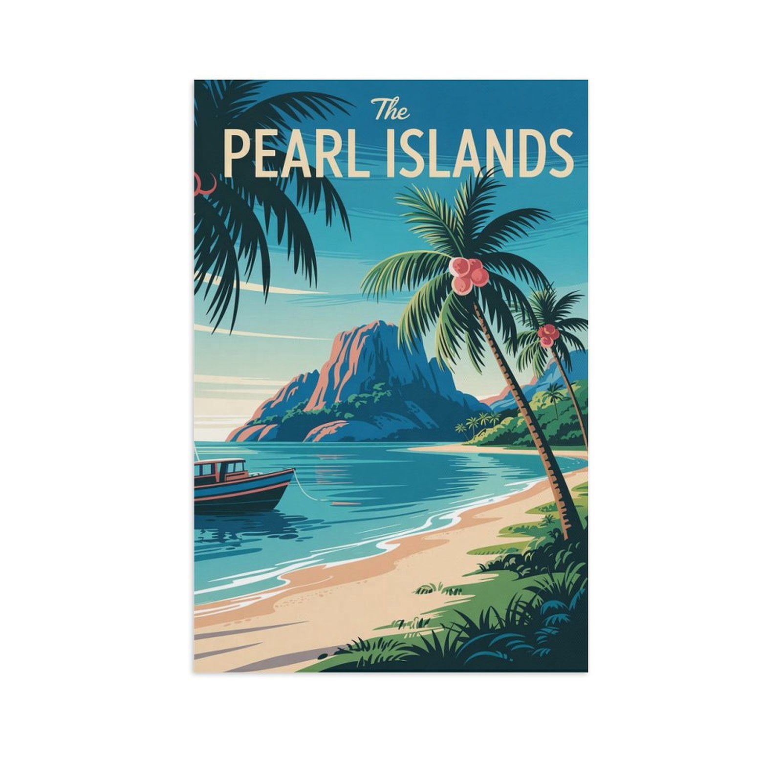 Pearl Islands Retro Travel Poster Vintage Panama Tourism with Beaches ...