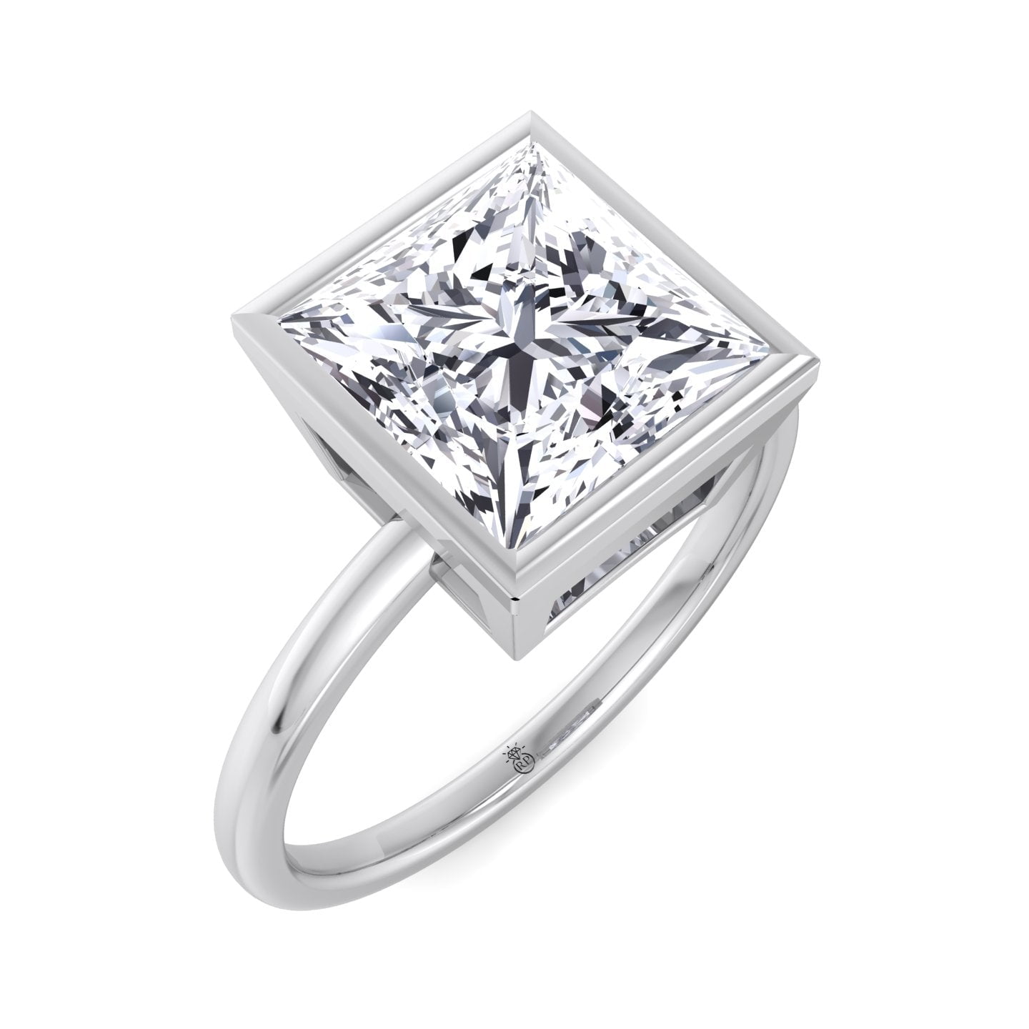 Pearl - Moissanite Princess Cut Lab Diamond Bezel Set Engagement Ring ...
