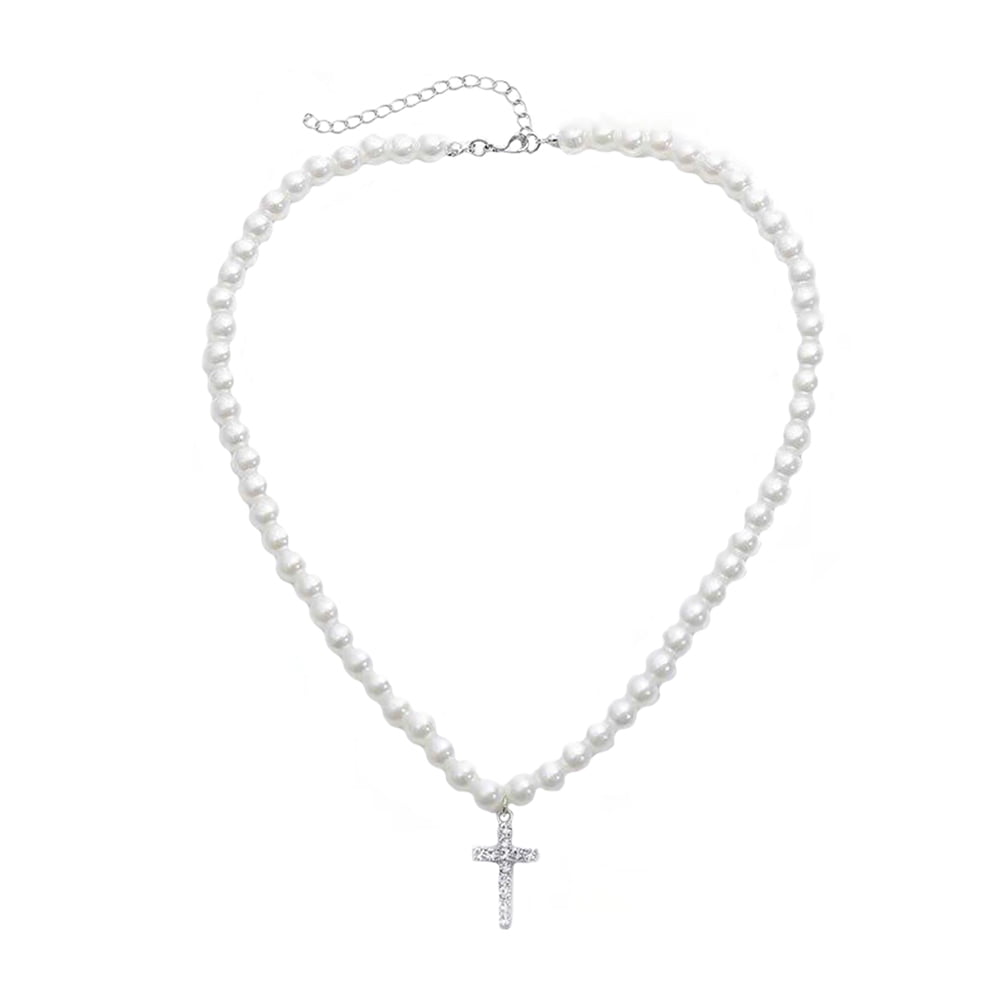 Pearl Necklace Delicate Cross Pendant Necklace Women Neck Chain Neck ...