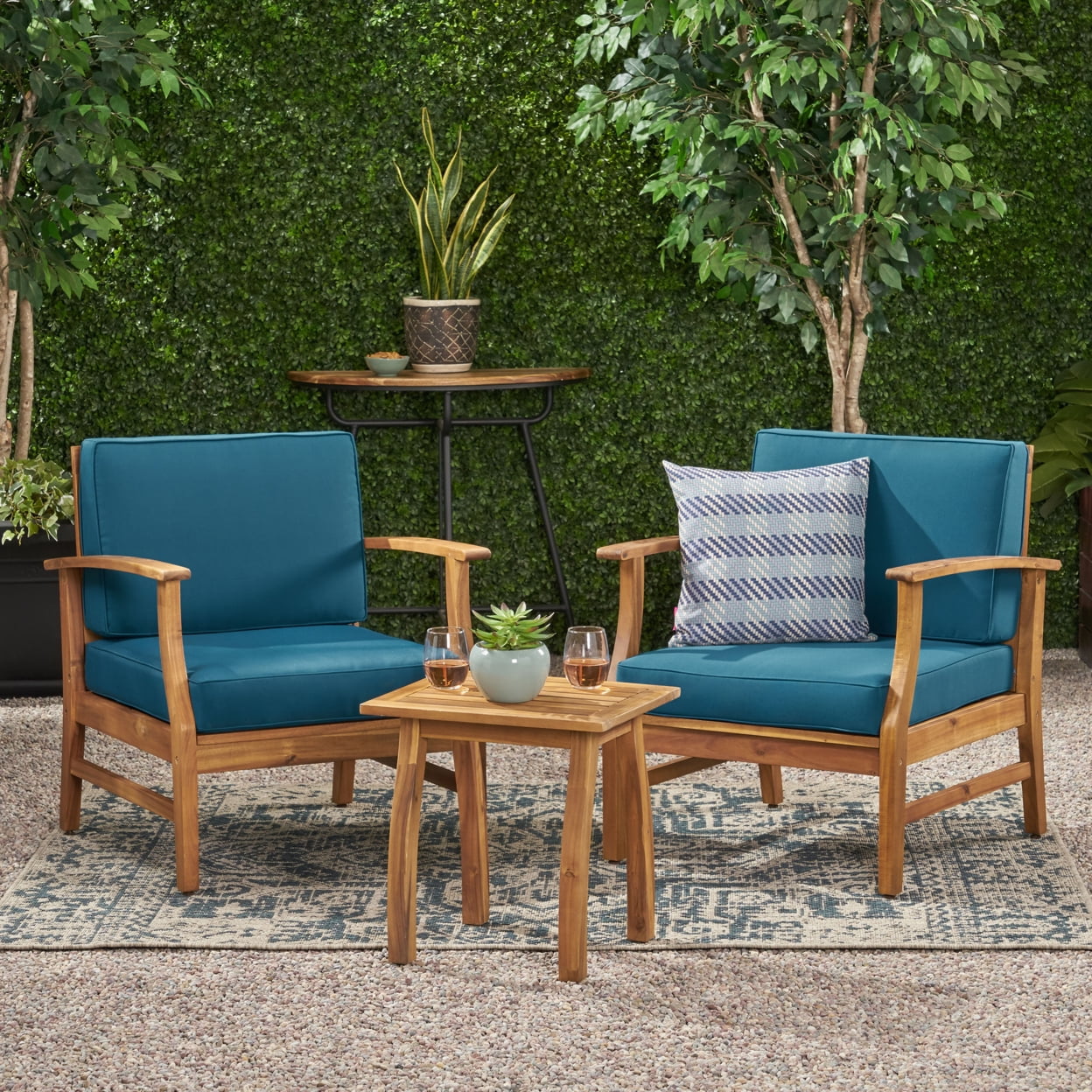 Pearl Outdoor 3 Piece Acacia Wood Chat Set with Water Resistant ...