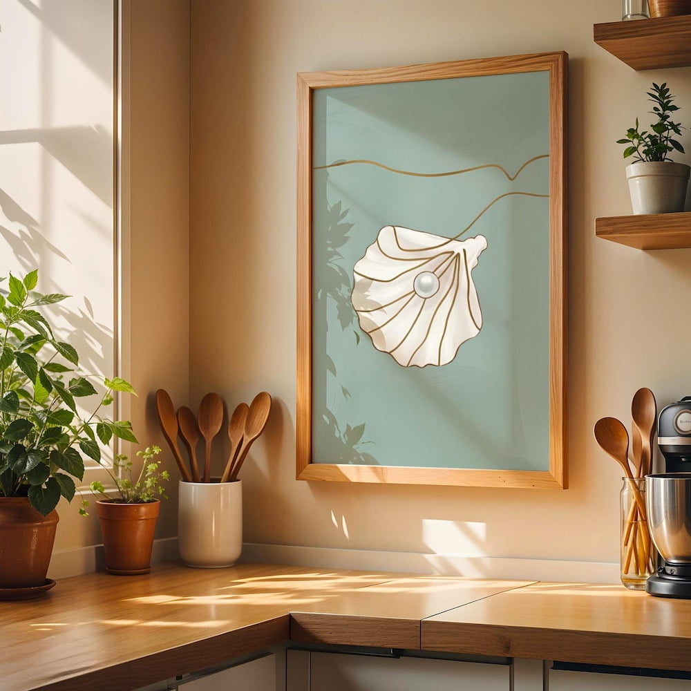 Pearl Oyster Shell Wall Art Minimalist Coastal Print Sea Shell Coastal ...