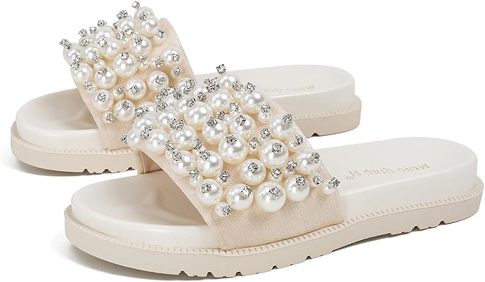 Pearl Platform Sandals for Women Open Toe Slip On Flatform Slide ...