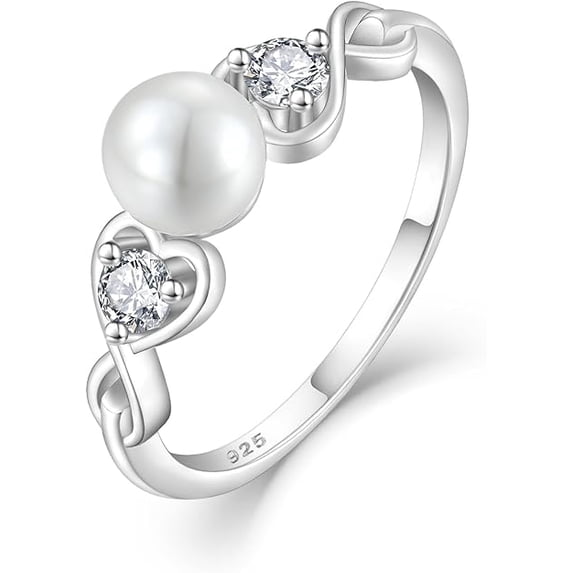Pearl Ring for Women, 925 Sterling Silver Infinity Cubic Zirconia Women ...