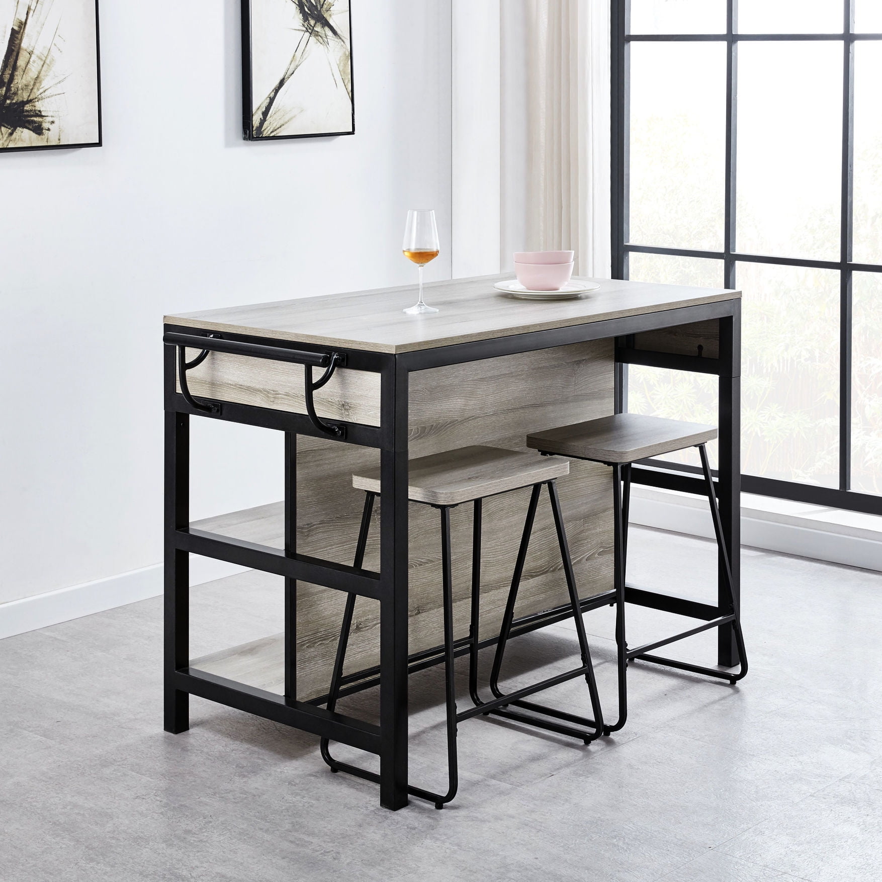 Pearl Silver 3 Piece Counter Set - Wood Construction, Storage and ...