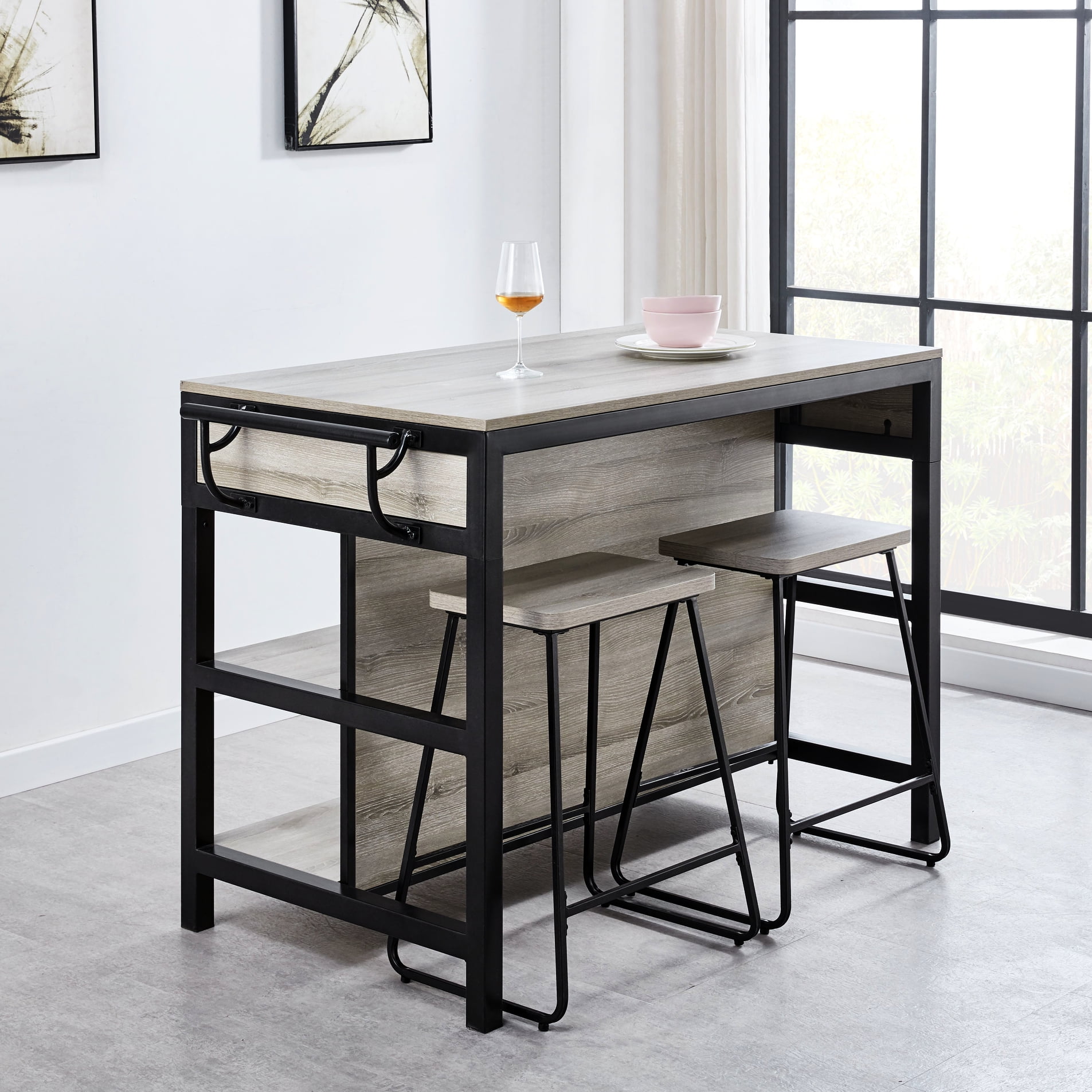Pearl Silver 3 Piece Dining - Counter Height Table With Storage & Towel ...