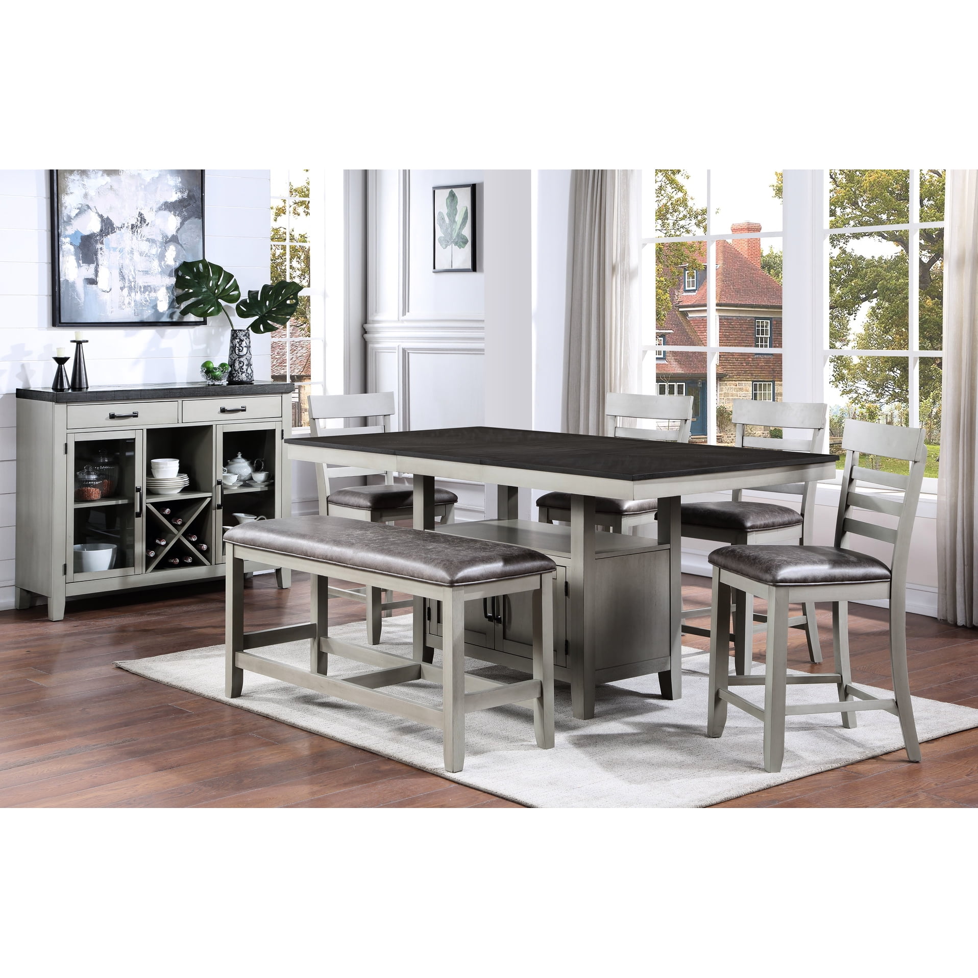 Pearl Silver 7 Piece Dining With Server - Crafted From Asian Hardwood ...
