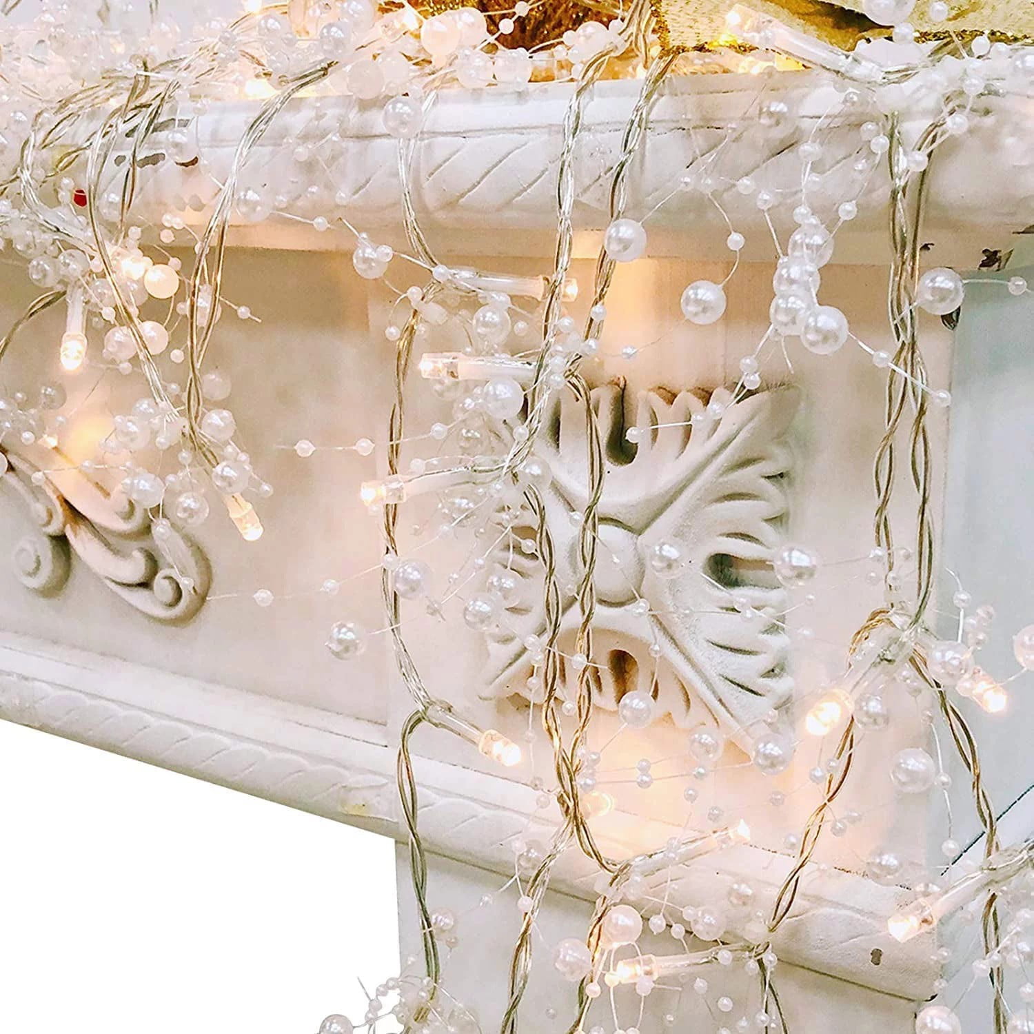 Pearl String Lights Led Bead Garland Decorative Lights - 5M 50Leds With ...