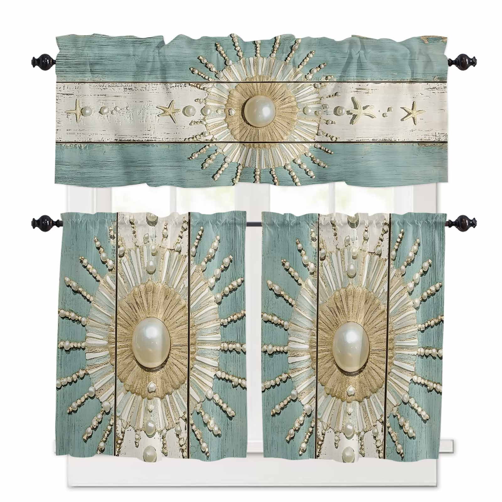 Pearl Sun Decor Kitchen Curtains Valances and Tiers Set of 3, 36 Inch ...