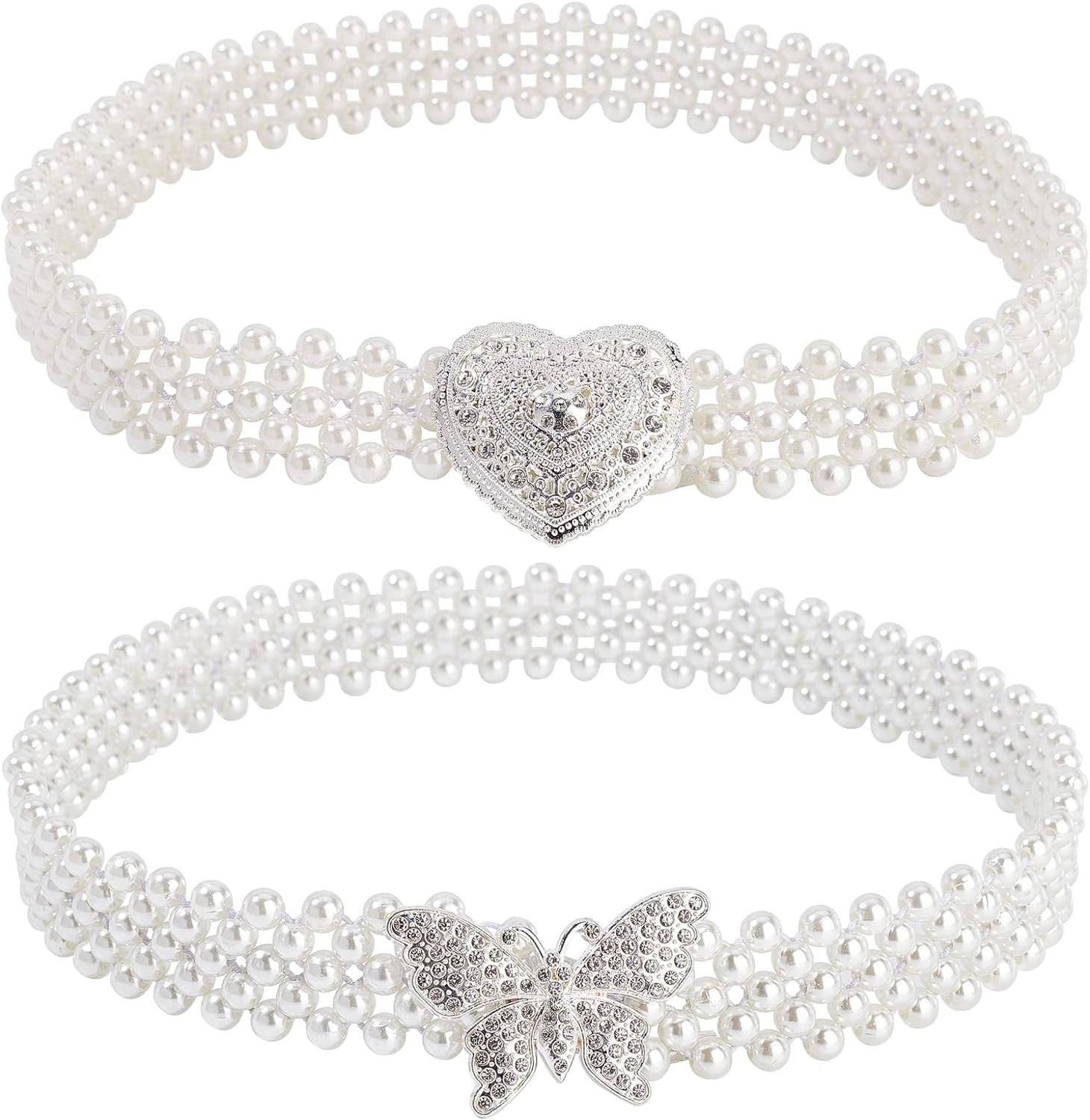 Pearl Waist Belts for Women 2pcs Elastic Pearl Belts Wedding Sash Belt ...