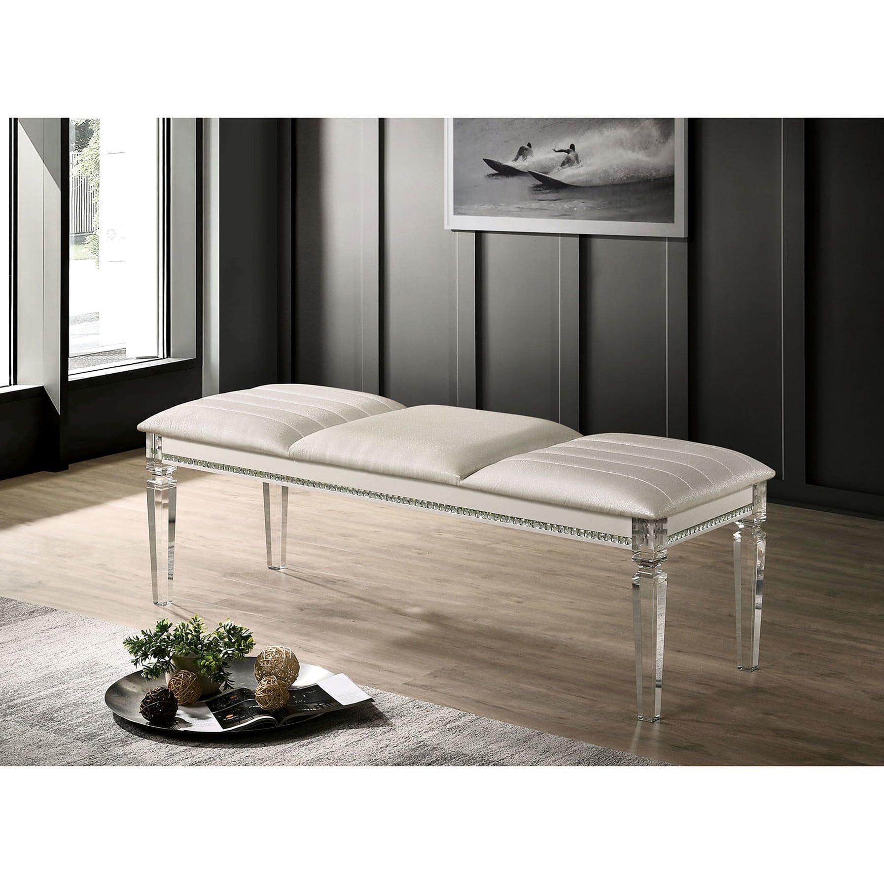 Pearl White Bedroom Bench - Glamorous Contemporary Look with Mirror and ...